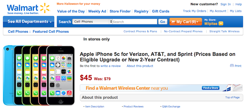 Walmart Selling IPhone 5C For $45